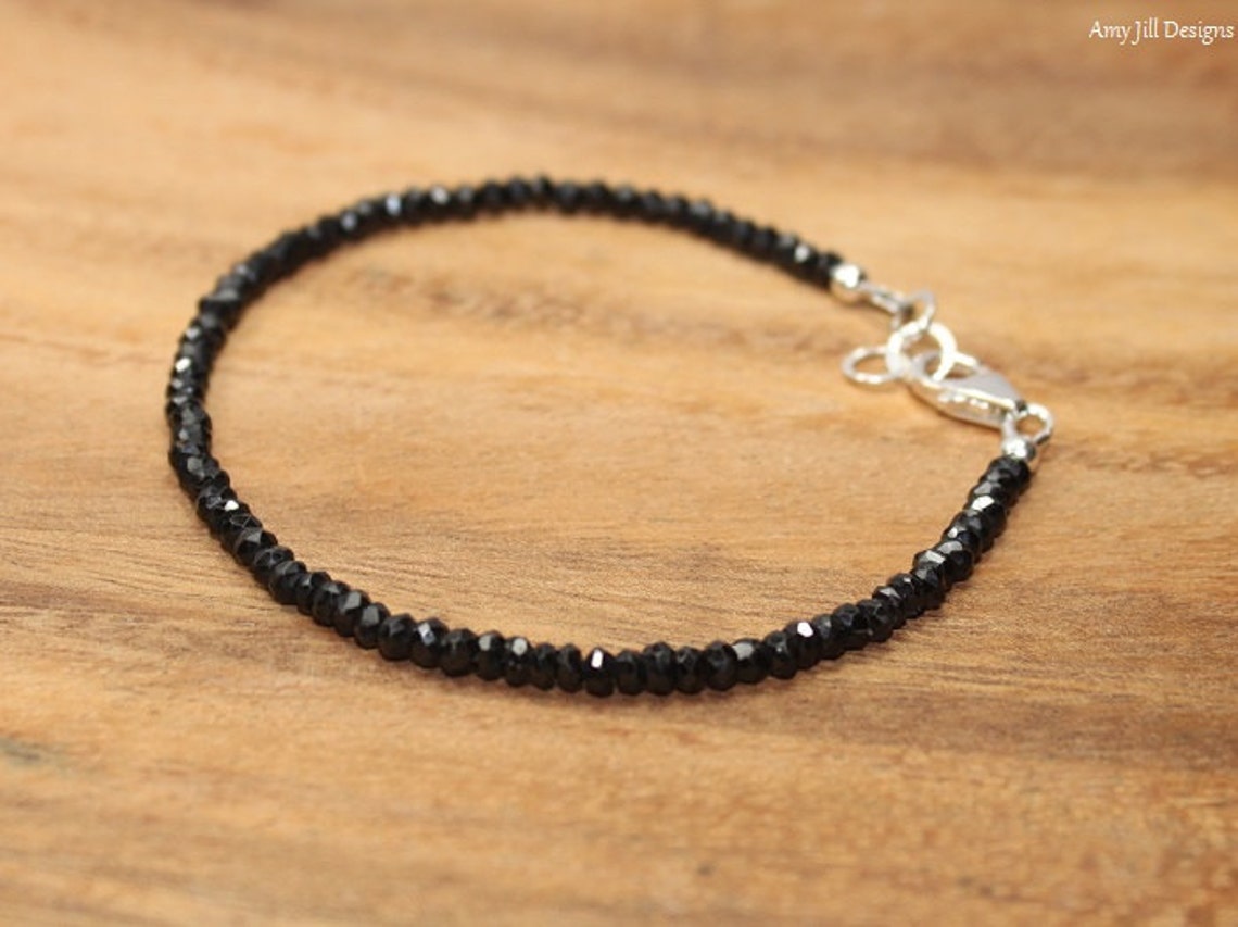 Black Spinel Bracelet Black Spinel Jewelry Sterling Silver - Etsy