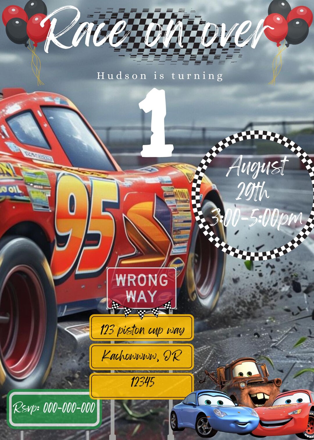 Cars Birthday Party Invitation Template | Editable Simple Birthday ...