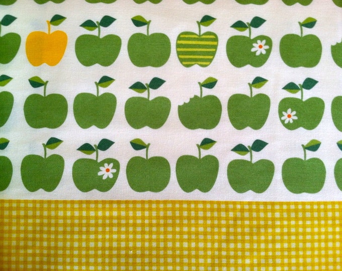 SALE Apple Fabric in Green / Yellow Cotton Linen Japanese Fabric - 1 ...