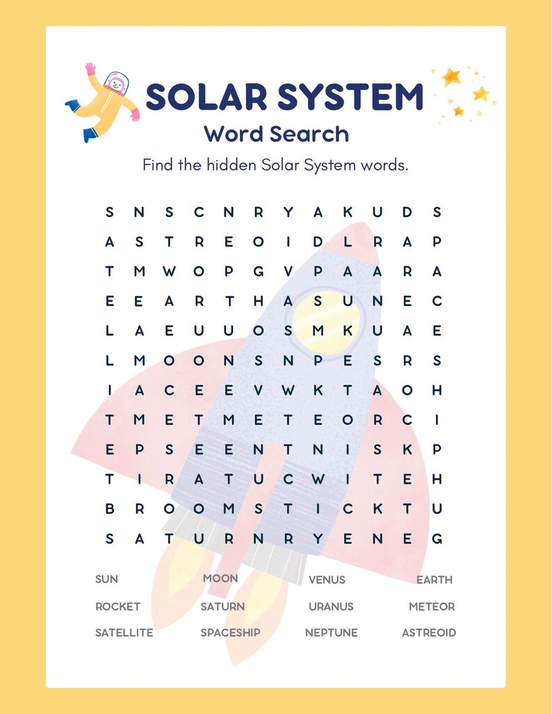 Solar System Word Search - Etsy