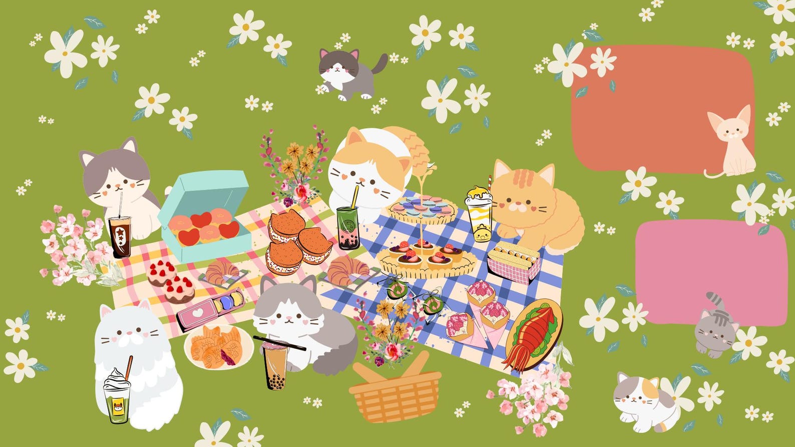 Cat Picnic Computer Wallpaper and Background - Etsy