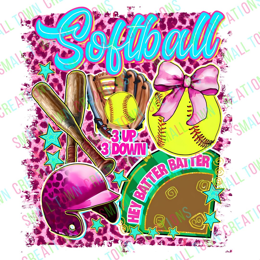 Softball Leopard Pink Collage PNG - Digital Download - DTF ...