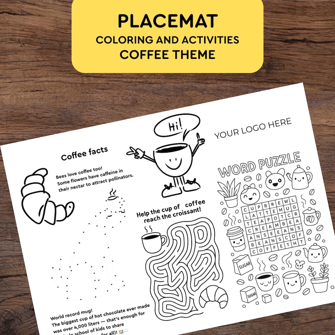 Printable Kids Coffee Shop Placemat | Activity Mat With Maze, Word ...