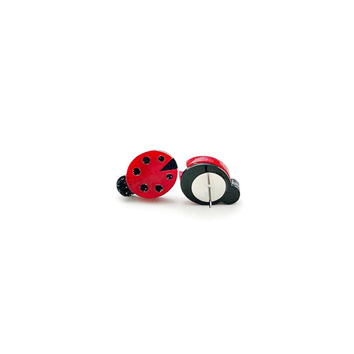 Ladybug Stud Earrings: Red & Black Acrylic, Springtime Style - Etsy
