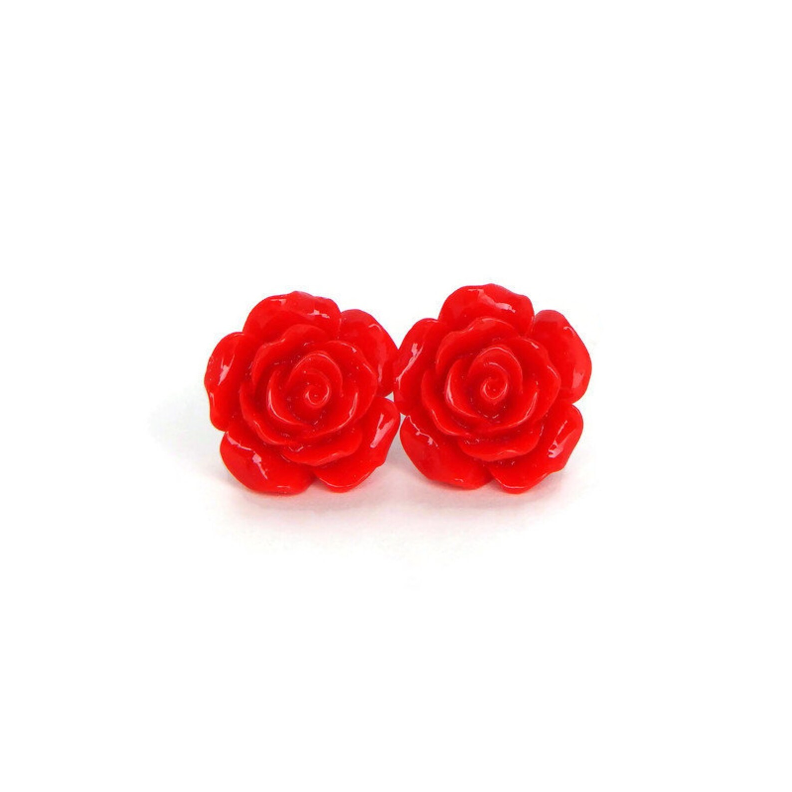 Red Rose Earrings Large Resin Flower Studs Vintage Style - Etsy