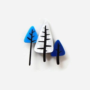 Mid Century Modern Trees Brooch, Vintage 1950 Style Blue Brooch, Retro ...