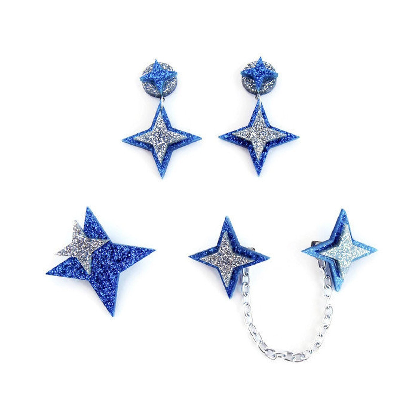 Retro Star Celestial Brooch Pin Blue and Silver Atomic | Etsy