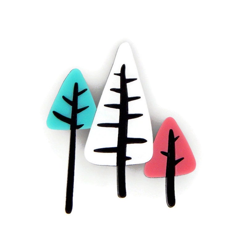 Mid Century Modern Trees Brooch Vintage 1950 Style Pink and | Etsy