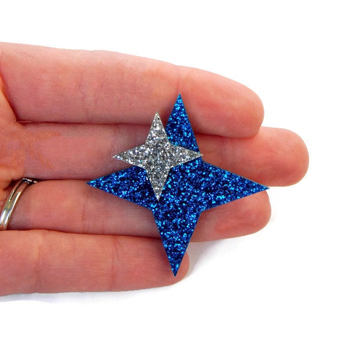 Retro Star Celestial Brooch Pin Blue and Silver Atomic | Etsy
