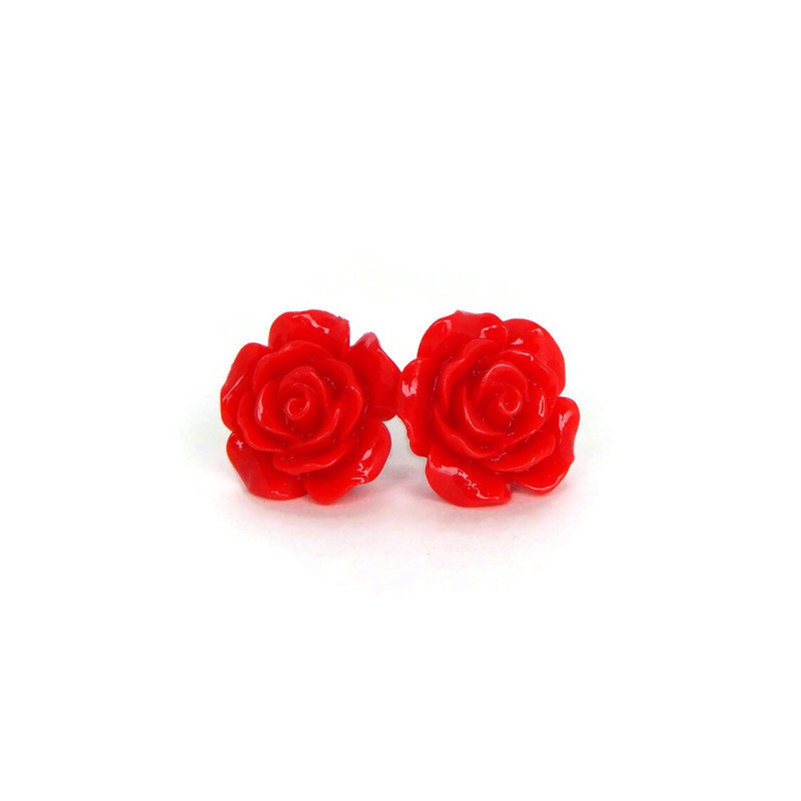 Red Rose Earrings Large Resin Flower Studs Vintage Style | Etsy