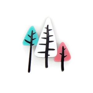 Mid Century Modern Trees Brooch, Vintage 1950 Style Pink and Aqua ...
