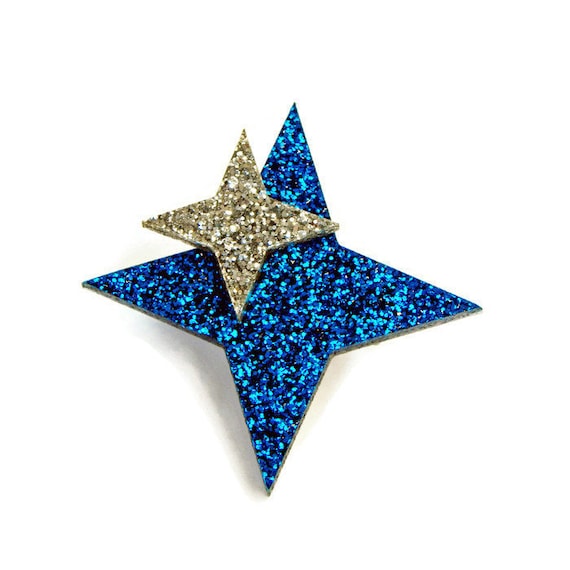 Retro Star Celestial Brooch Pin Blue and Silver Atomic | Etsy