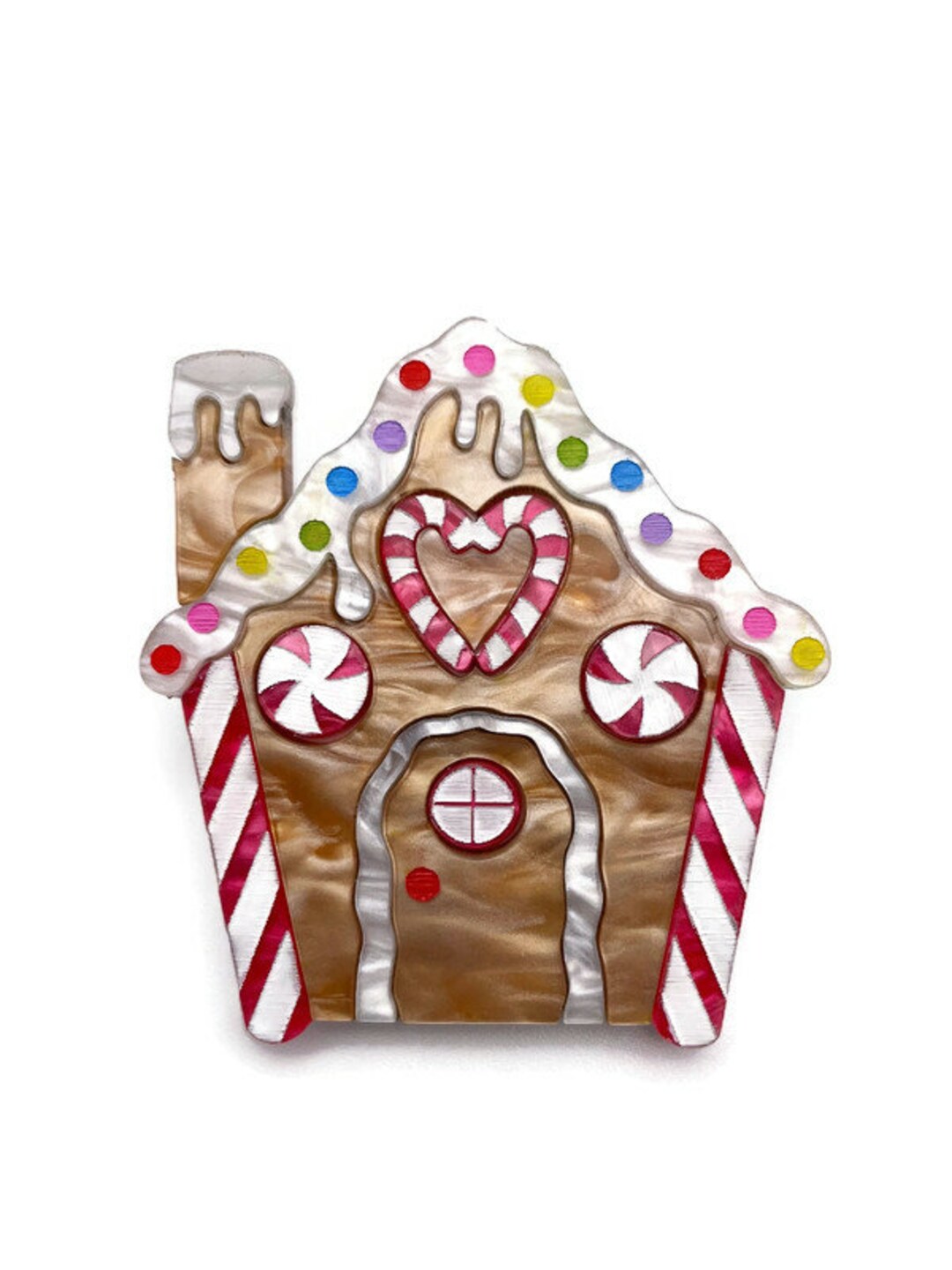 Gingerbread House Acrylic Brooch, Unique Holiday Season Style Brooch ...