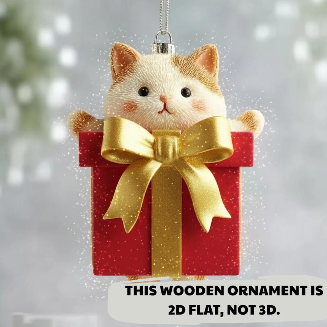 Cat in Gift Box Ornament - 2D Wooden Kitten Christmas Decor - Etsy