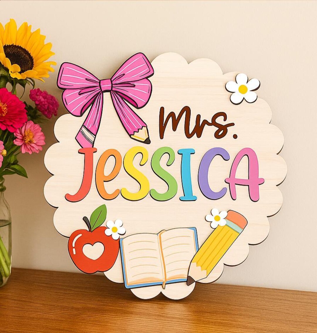 Custom Teacher Name Sign for Door, Personalized Back to School Gift ...