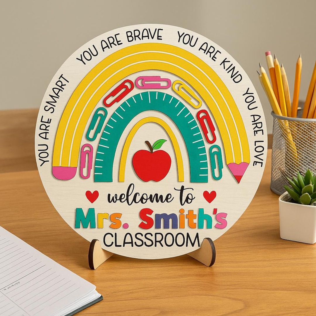 Personalized Teacher Classroom Door Sign: Boho Rainbow Decor - Etsy