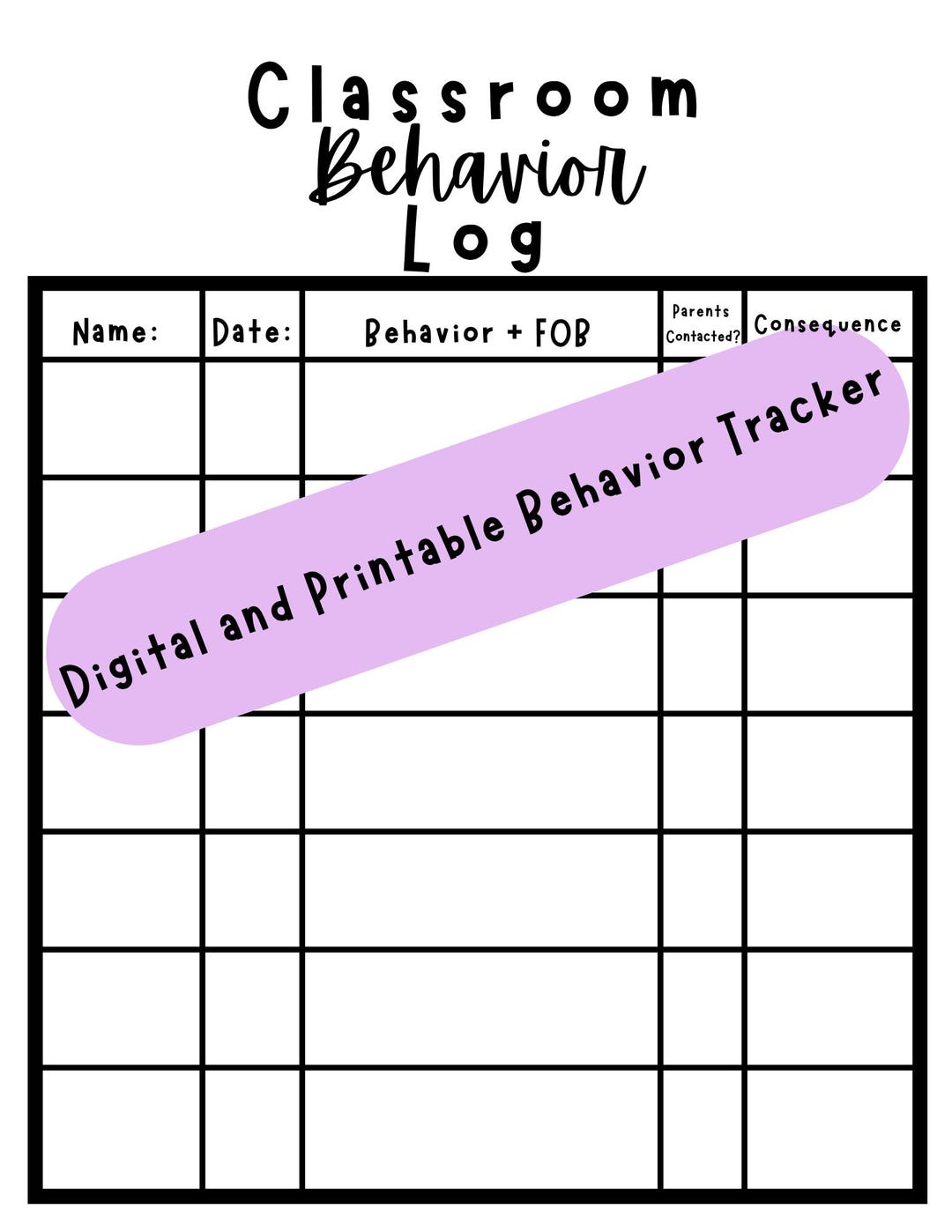 Digital + Printable Classroom Behavior Log Tool | Digital Download 2024 ...