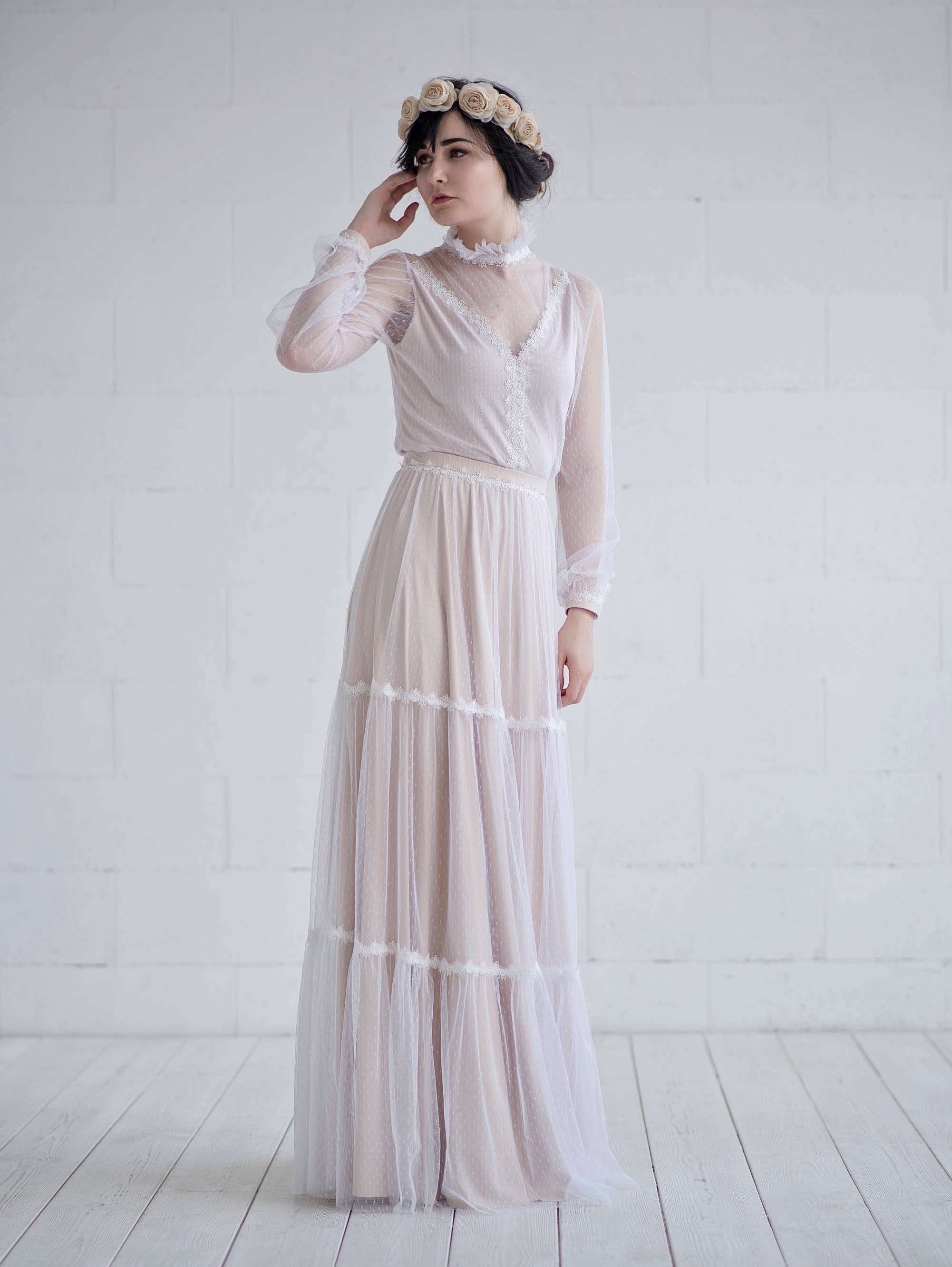 Beige flower crown Rustic wedding headpiece Boho hair wreath | Etsy