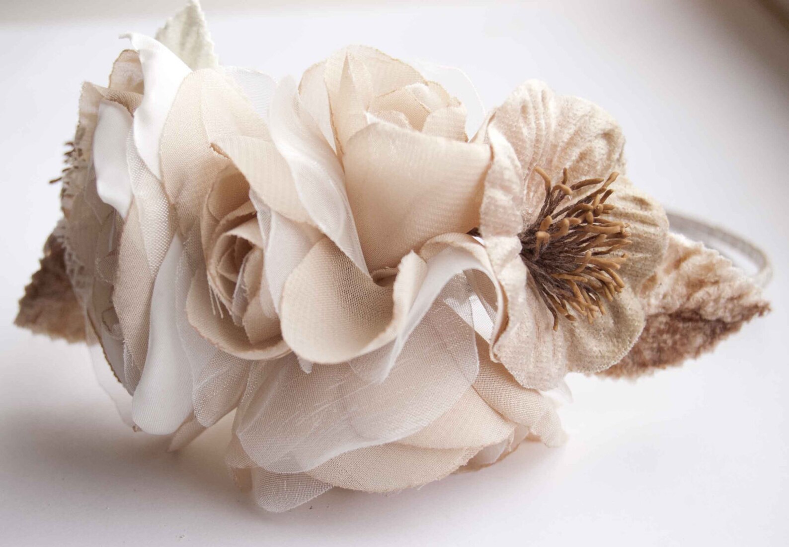 Wedding flower crown Beige flower headpiece Wedding | Etsy