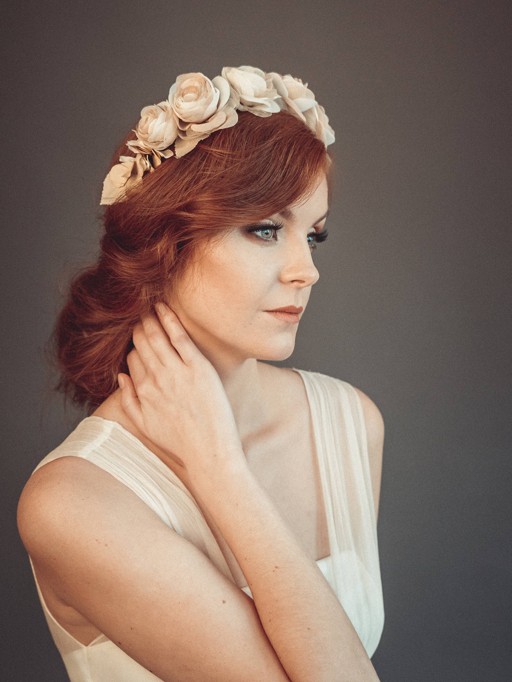 Beige flower crown Rustic wedding headpiece Boho hair wreath | Etsy