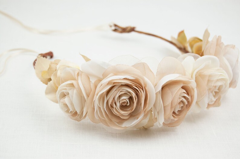 Beige Flower Crown Rustic Wedding Headpiece Boho Hair Wreath | Etsy