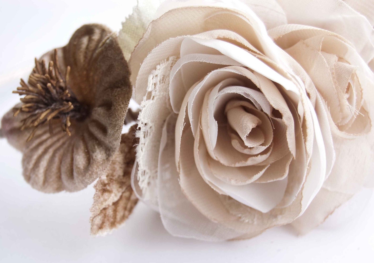 Wedding flower crown Beige flower headpiece Wedding | Etsy