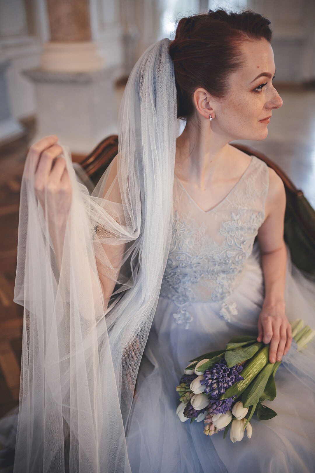Bridal Wedding Veil, Soft English Net Veil, Custom Color Veil - EDMONDE ...