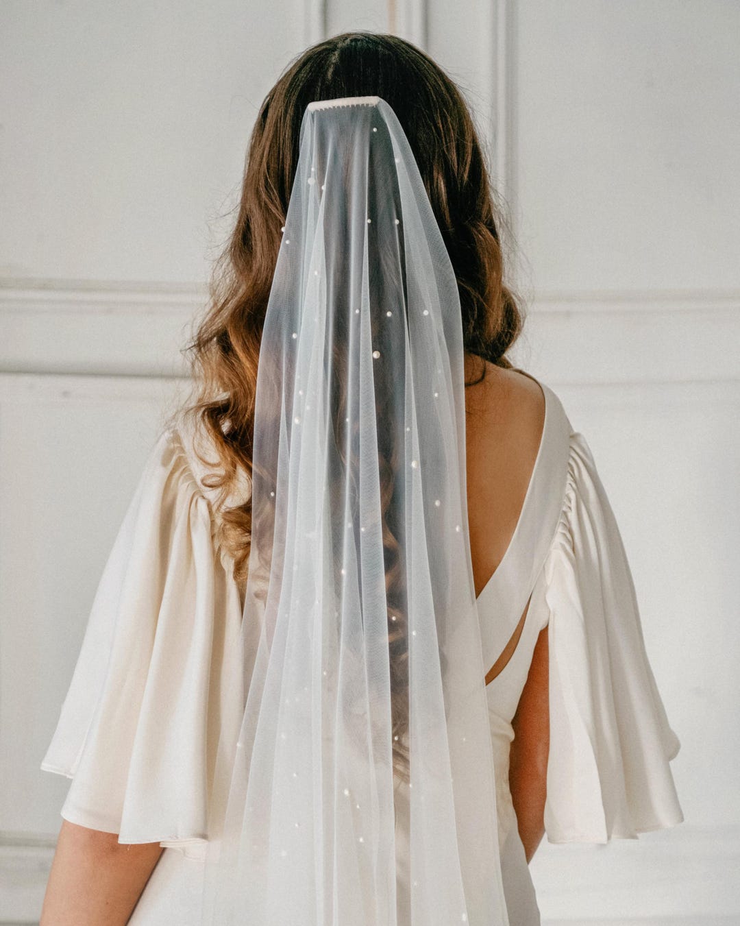 Pearl Bridal Veil, Soft Italian Tulle Wedding Veil With Scattered ...
