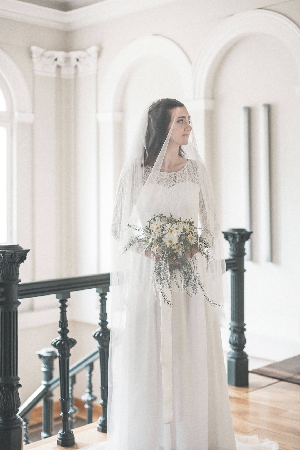 Two Tier Bridal Veil, Extra Volume Wedding Veil With Blusher, English ...