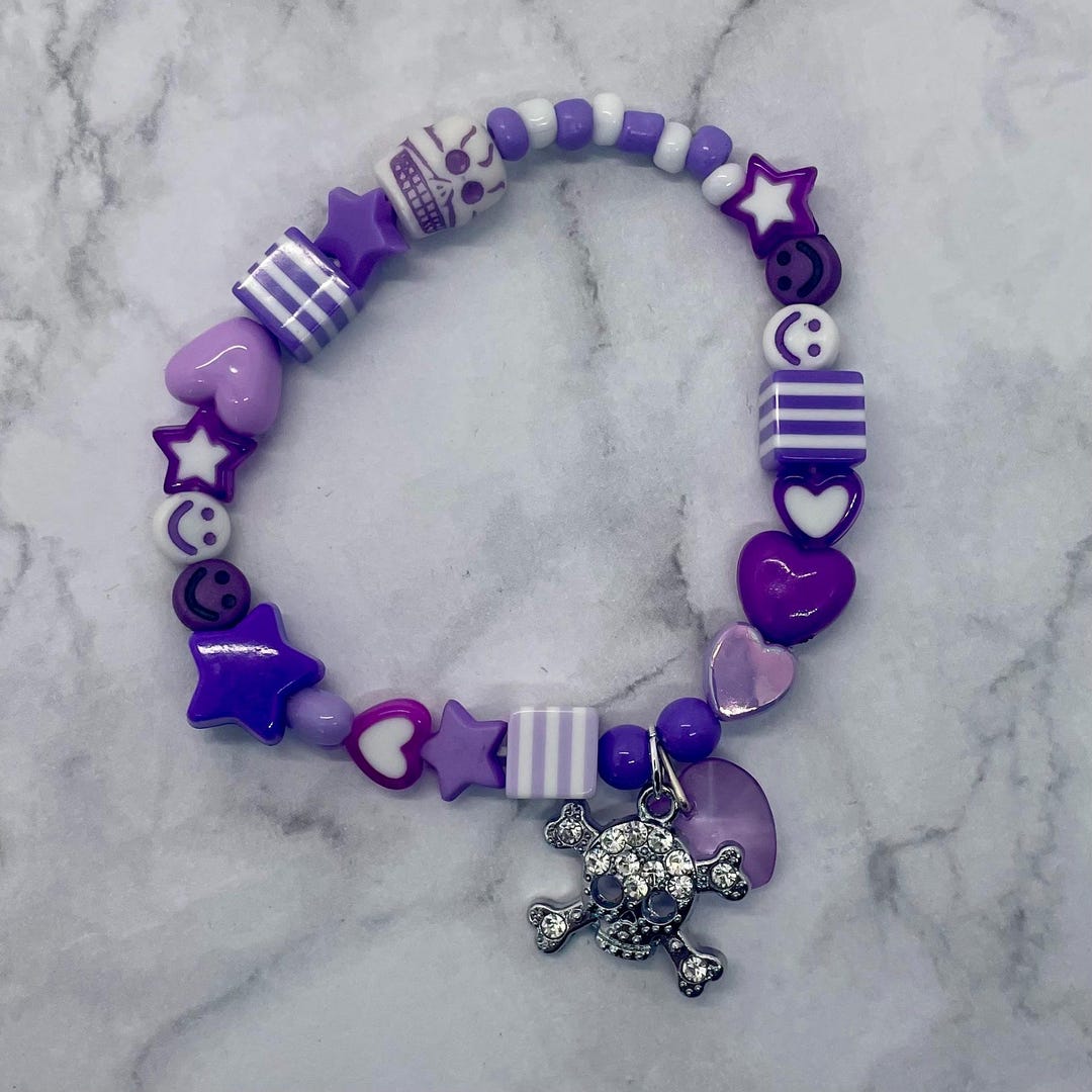 Purple Mismatched Friendship Style Beaded Bracelet Black White Gummy ...
