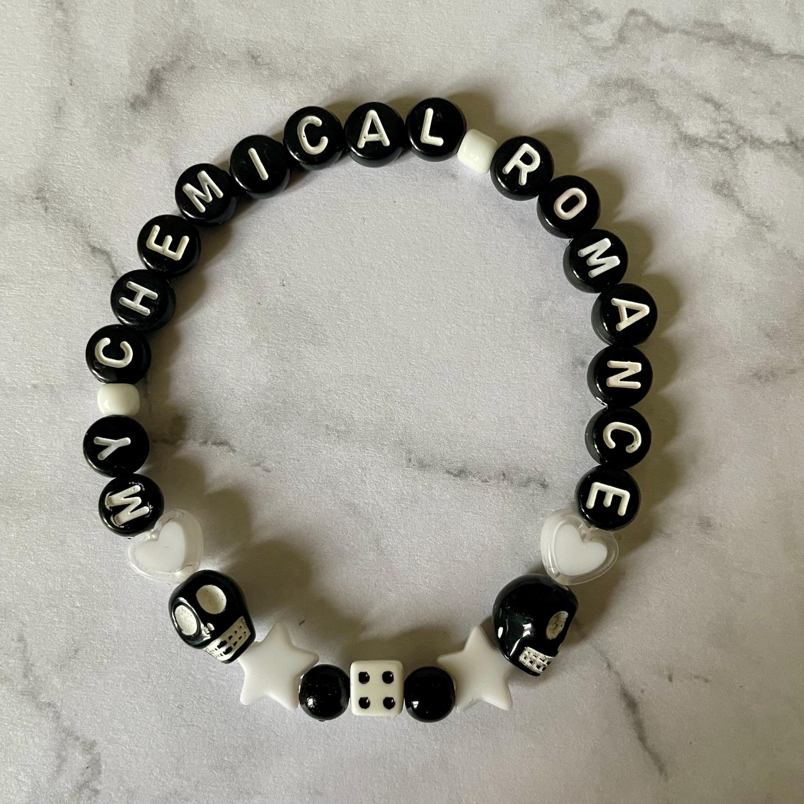 My Chemical Romance Friendship Style Beaded Bracelet Black White Skulls ...