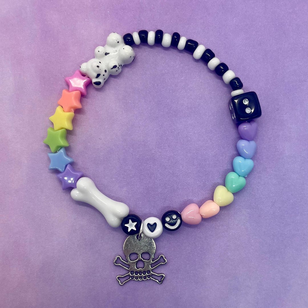 Pastel Coloured Mismatched Friendship Style Beaded Bracelet Black White ...