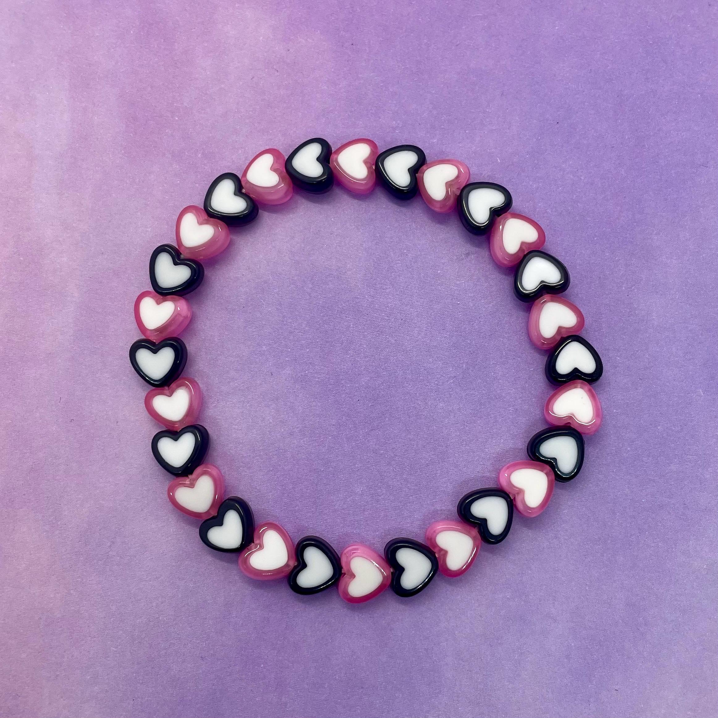 Pink and Black Emo Style Skulls Bones Hearts Bracelets Alternative Punk ...