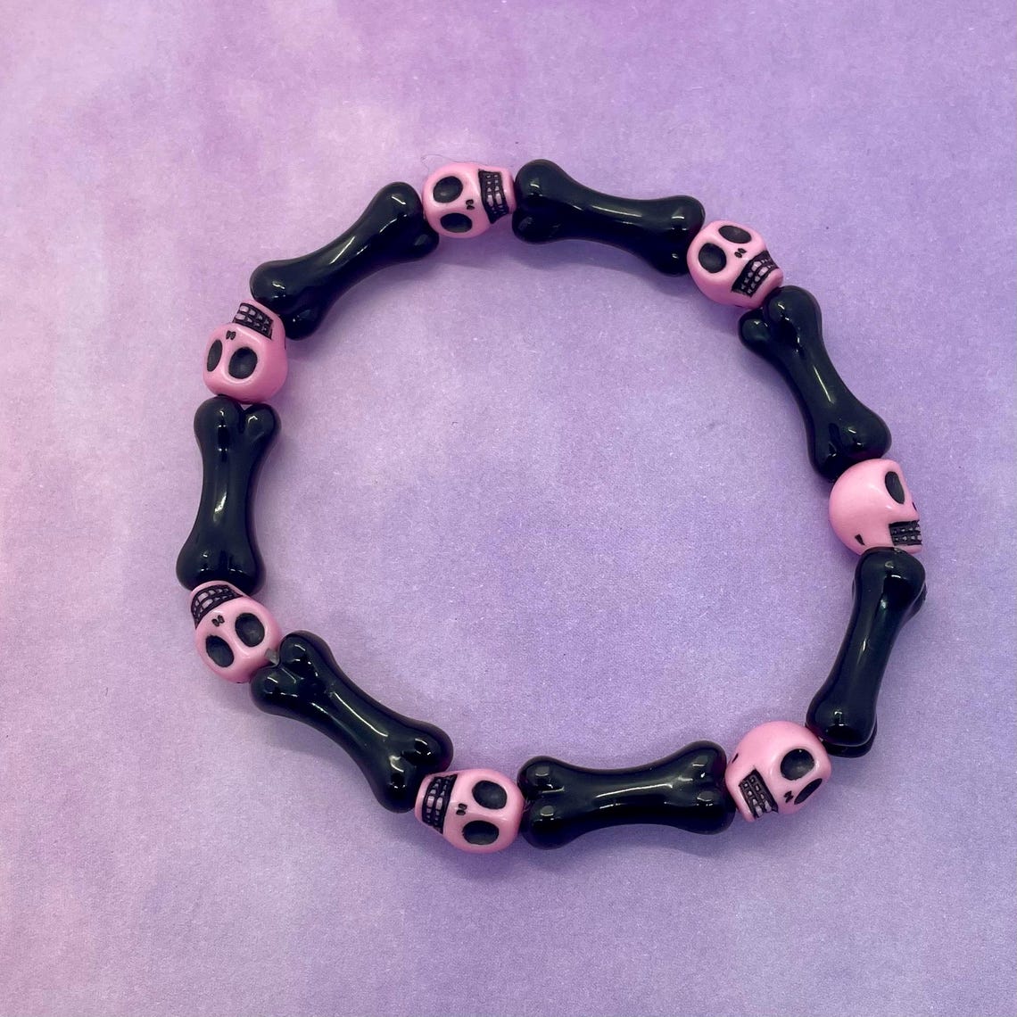 Pink and Black Emo Style Skulls Bones Hearts Bracelets Alternative Punk ...