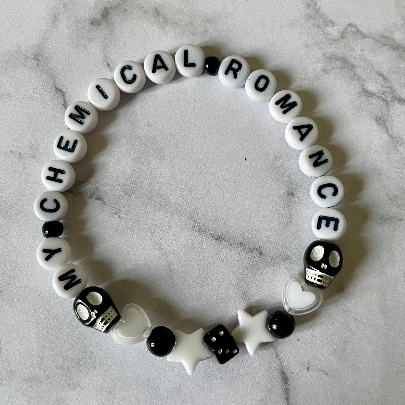 My Chemical Romance Friendship Style Beaded Bracelet Black White Skulls ...