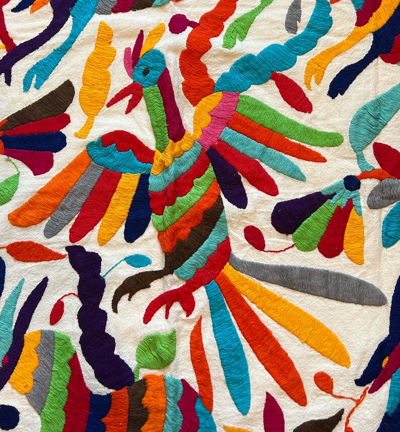 Otomi Tenango Embroidered Tablecloth, is so Colorful and Amazing, 28" X ...