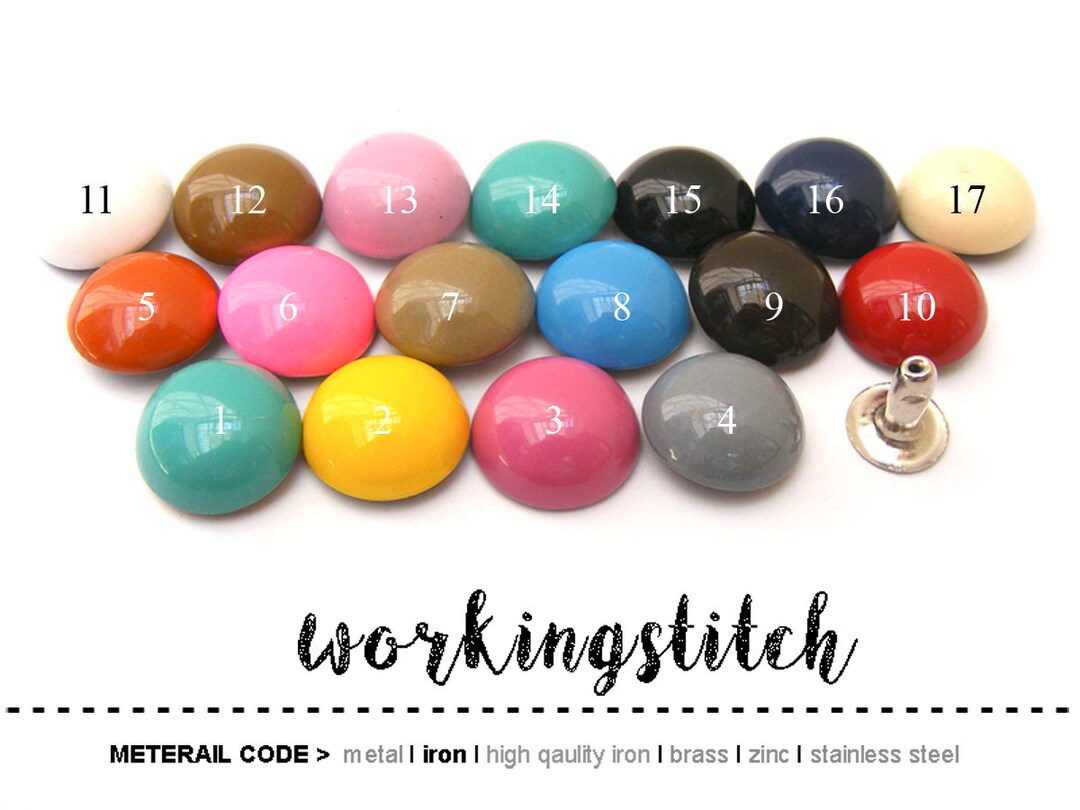 50 Sets 12mm Mushroom Color DOME Rivet Rapid Stud for Leathercraft ...