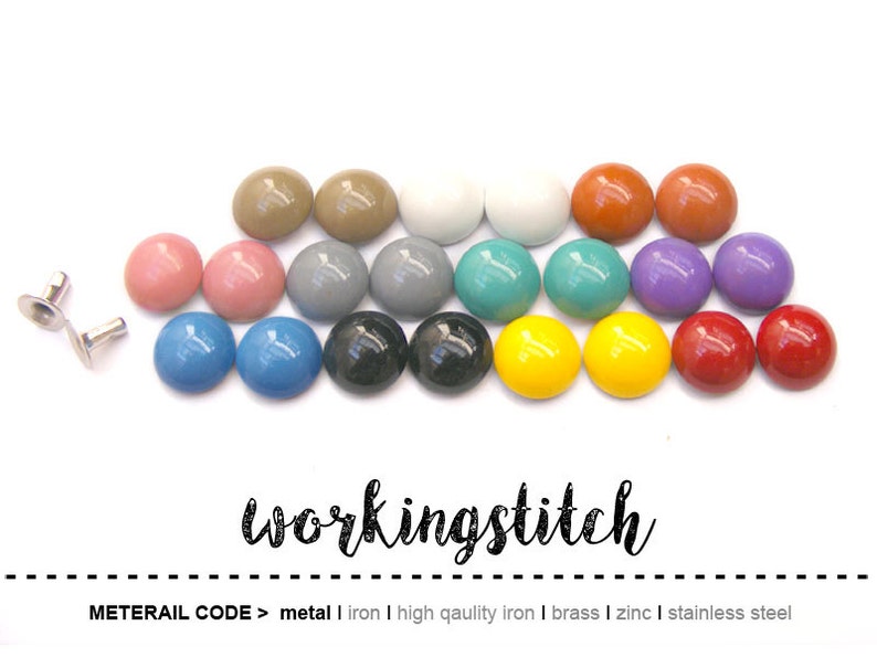 50 Sets 12mm Mushroom Color DOME Rivet Rapid Stud for Leathercraft ...