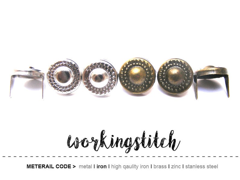 100pcs 10mm VINTAGE ROUND With Spots Point Studs Nailhead With 2 Prongs ...