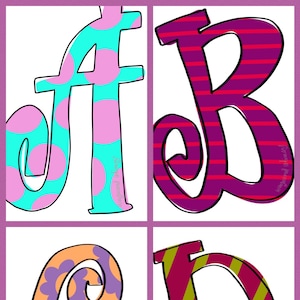 26 Letter Alphabet- Hand Lettered Curly Whimsical Font Door Hanger ...