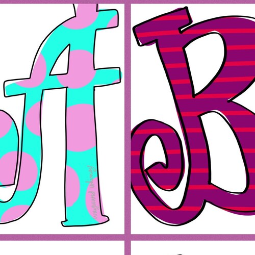 26 Letter Alphabet Hand Lettered Curly Whimsical Font Door - Etsy