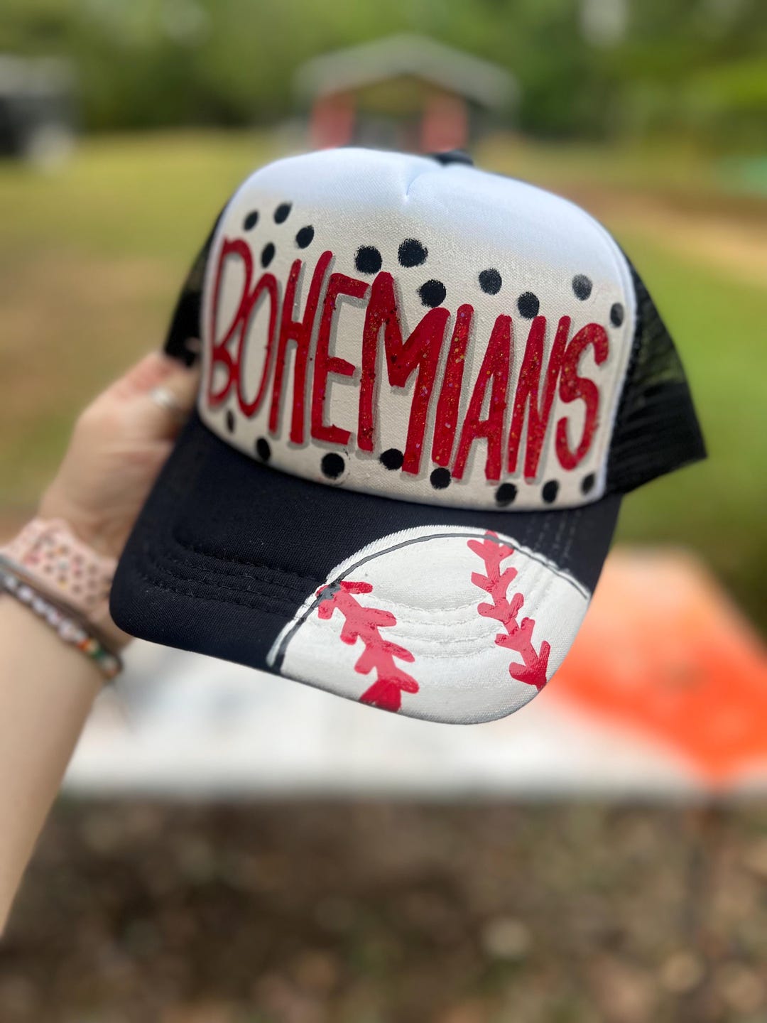 Handpainted Mesh Back Trucker Hat- Baseball Cap- Snap Back- High School ...