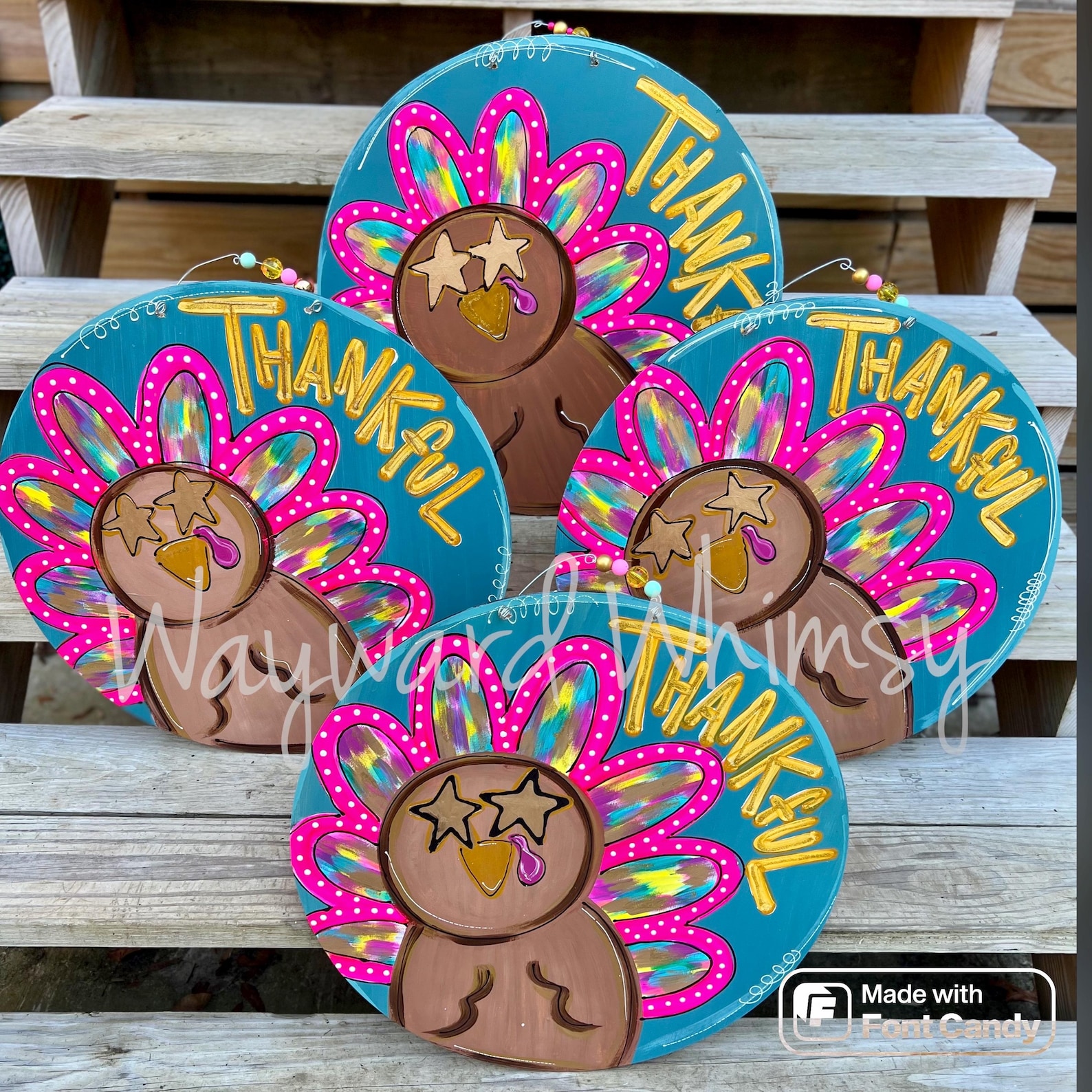Thankful- Pink Turkey- Colorful Wooden Door Hanger - Etsy