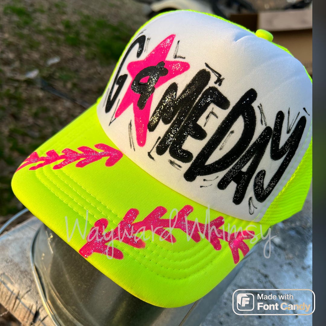 Game Day Softball- Handpainted Mesh Back Trucker Hat- Baseball Cap ...