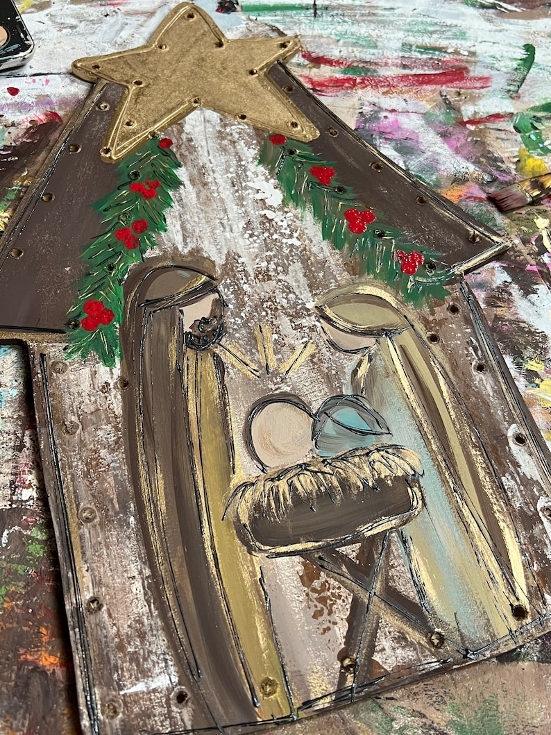 LIGHTED Nativity Wooden Tree Topper - Etsy