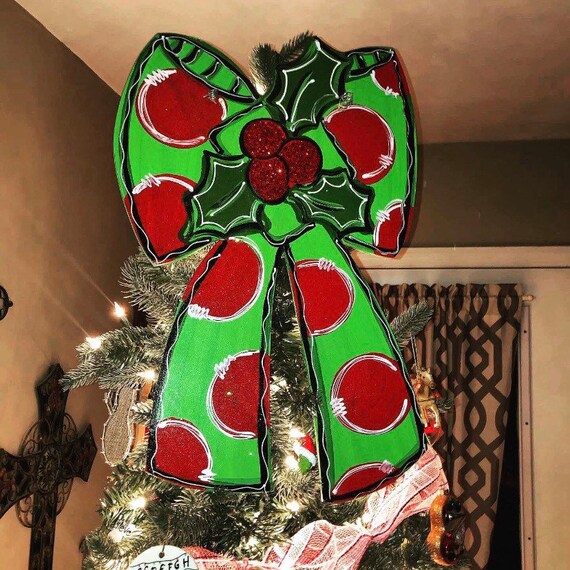 Christmas Bow Tree Topper Wood Cut Out | Etsy
