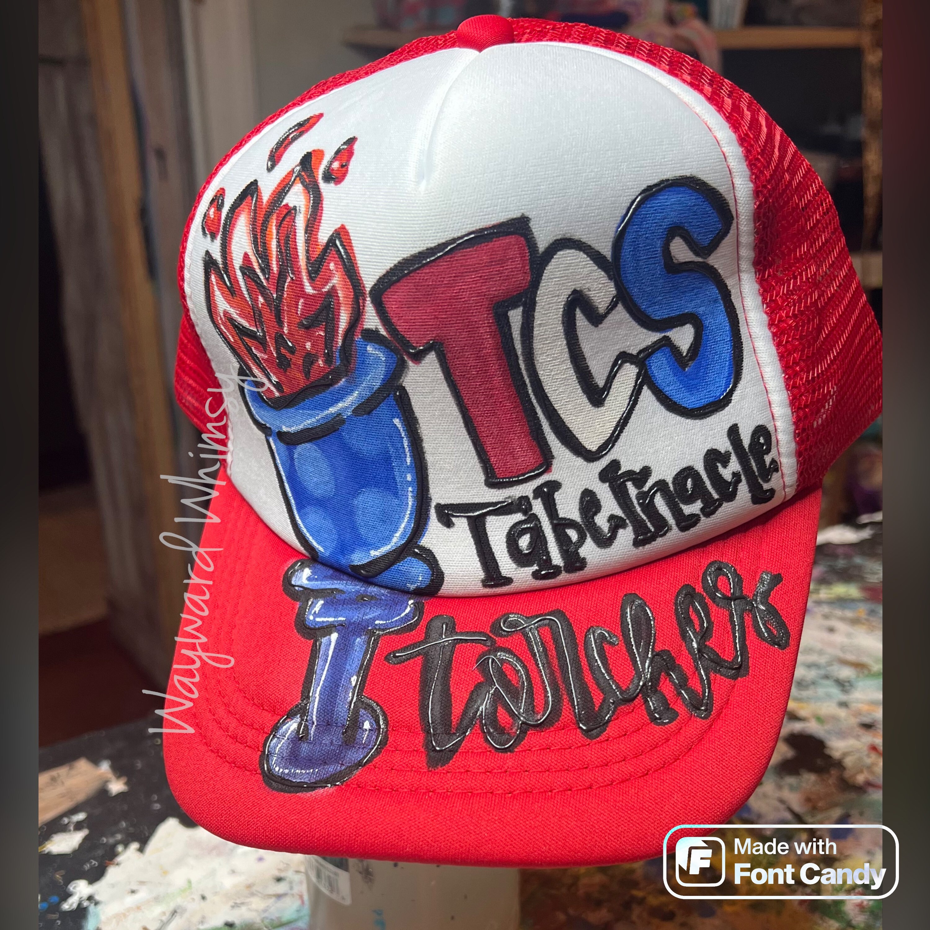 Handpainted Mesh Back Trucker Hat- Baseball Cap- Snap Back- High School ...