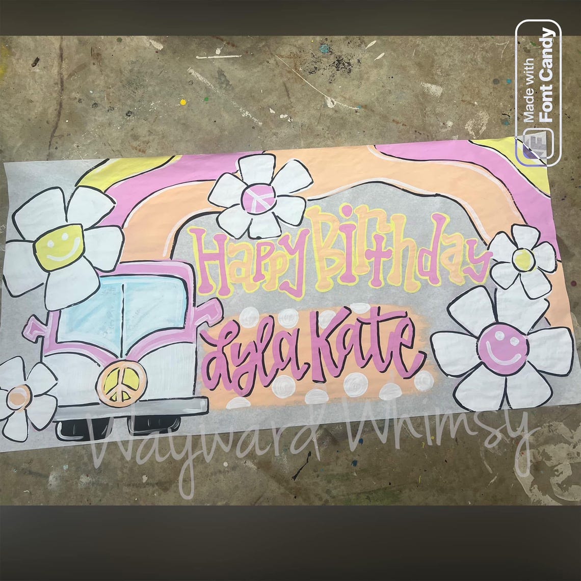 Hand Painted Custom Groovy Retro Rainbow Vibes Theme Birthday Banner ...