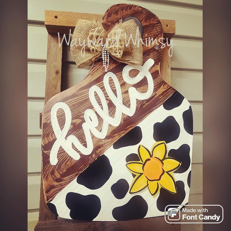 Cattle Tag Cow Print Hello Sign With Interchangable Seasonal - Etsy