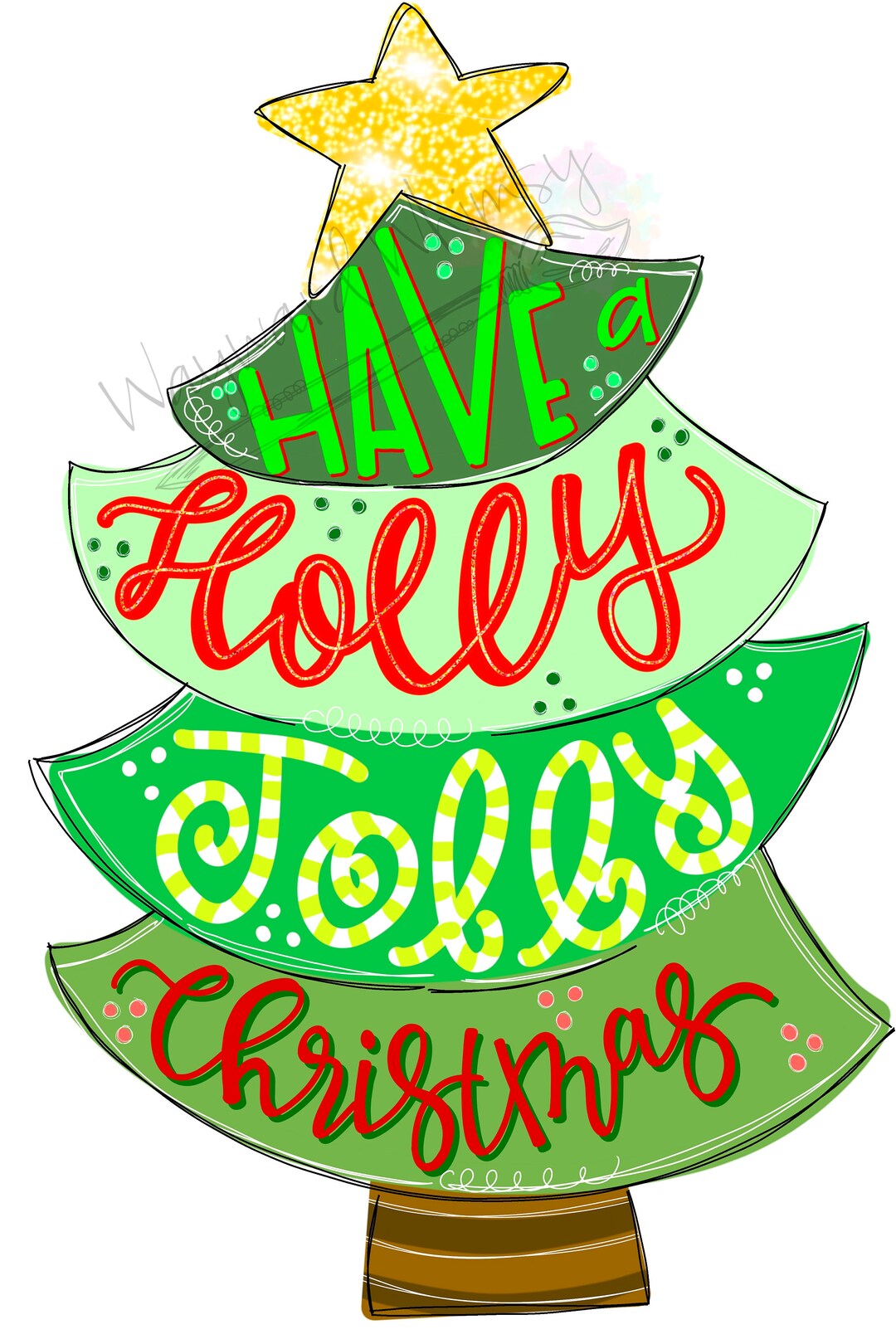 Holly Jolly Christmas Tree Door Hanger Downloadable File Printable ...